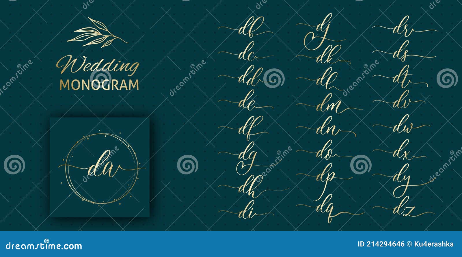 Wedding Initial DA Monogram and Elegant Logo Design Set Stock Vector ...