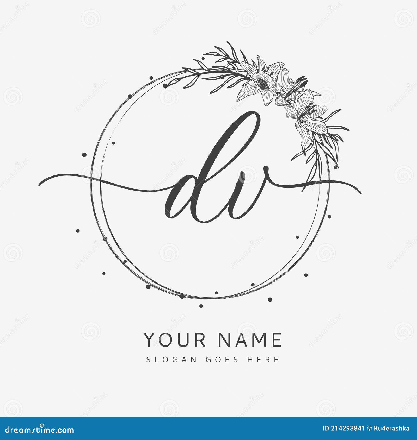 Wedding Initial DV Monogram and Elegant Logo Design, with Floral and ...