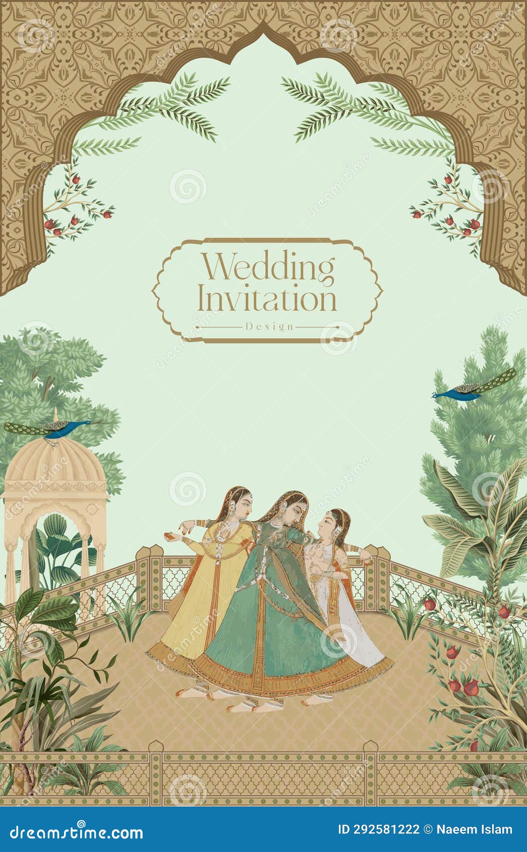 Mughal Arch Wedding Invitation Design Stock Vector - Illustration of ...