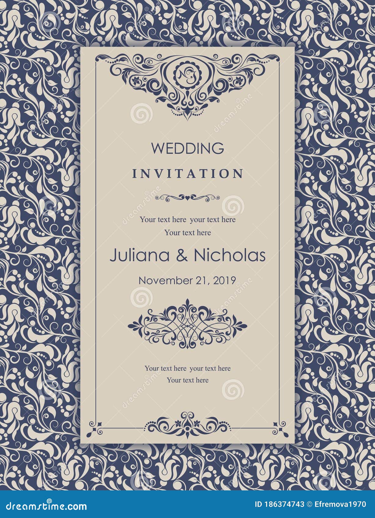 Wedding Invitation with Baroque Pattern Stock Vector - Illustration of ...