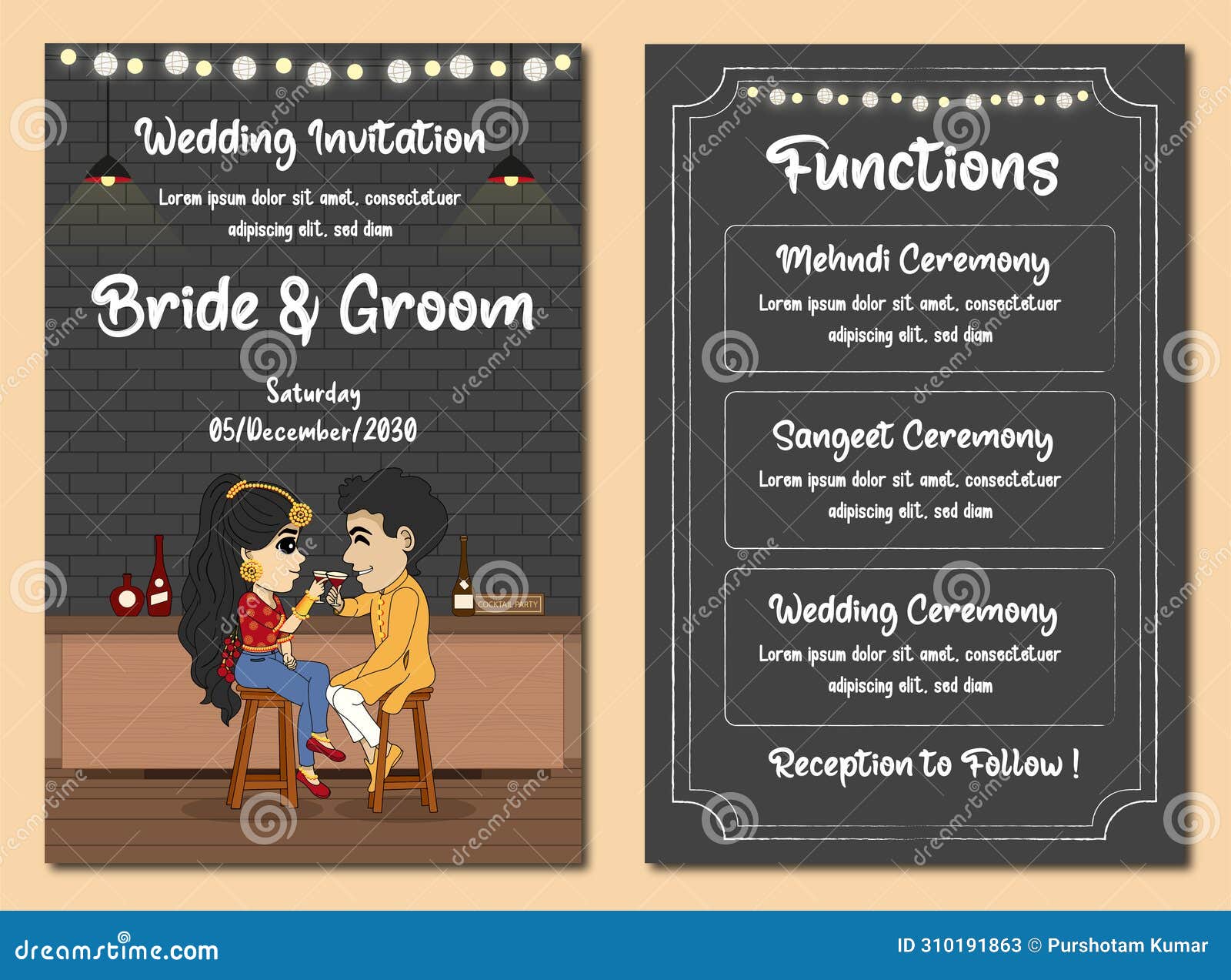 A Wedding Invitation Card with a Couple Stock Vector - Illustration of ...