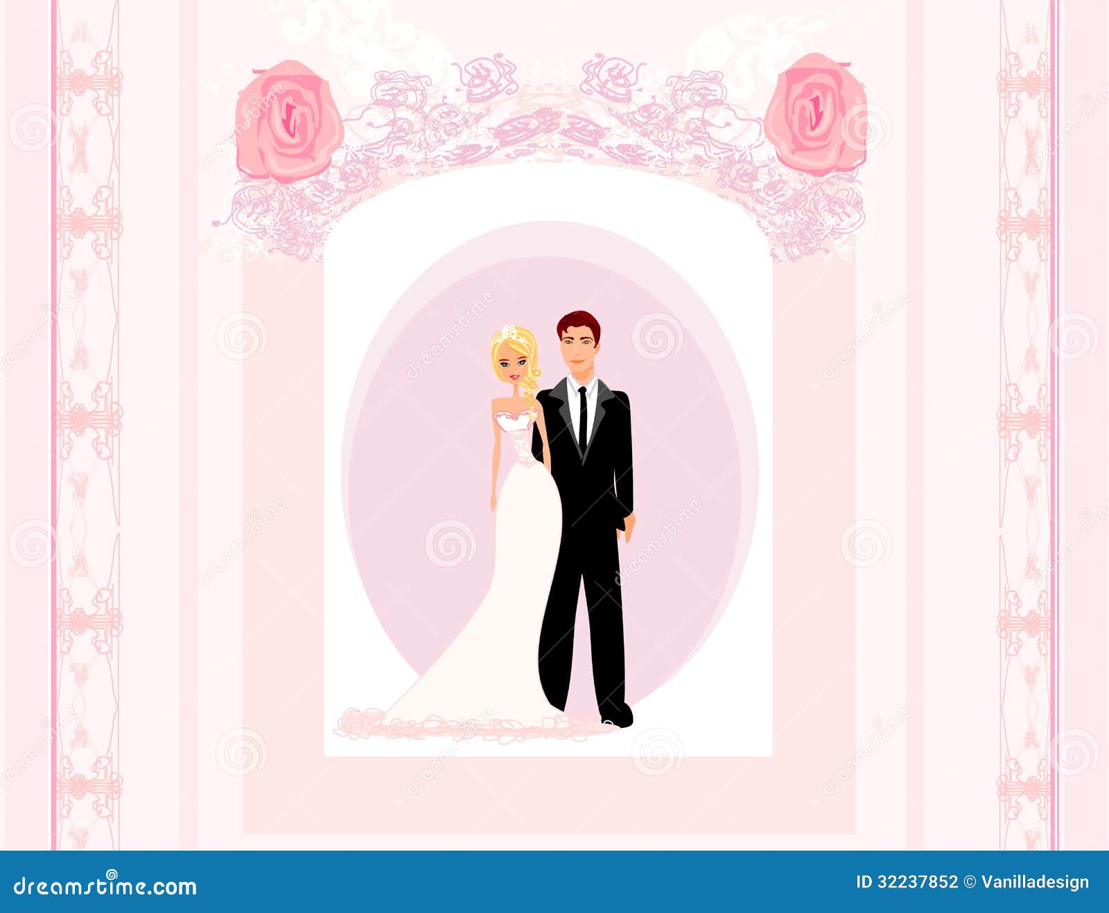 Wedding Invitation Card with a Cute Couple Stock Vector - Illustration ...