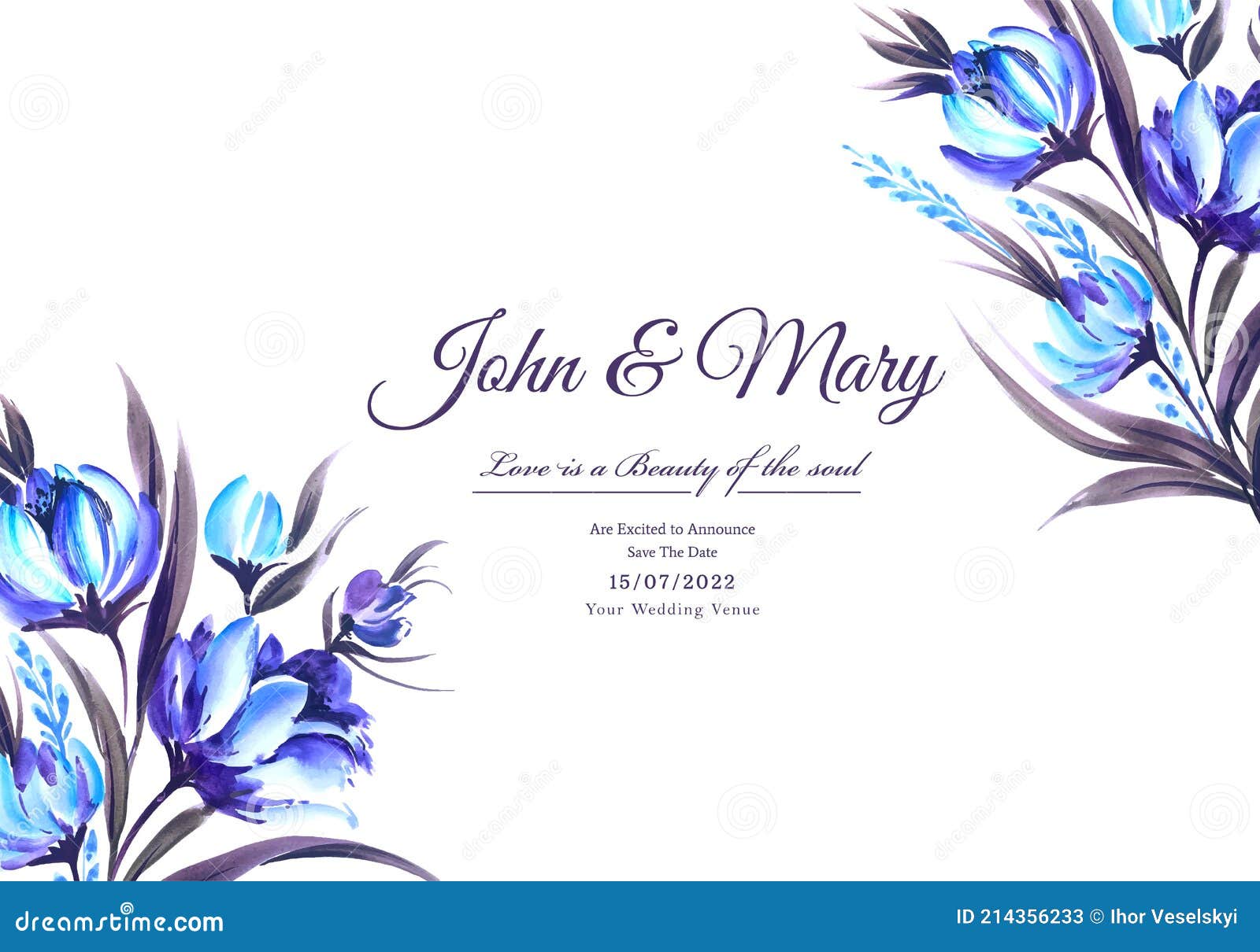 Wedding Invitation Card Decorative Flower Frame Template Stock Vector ...