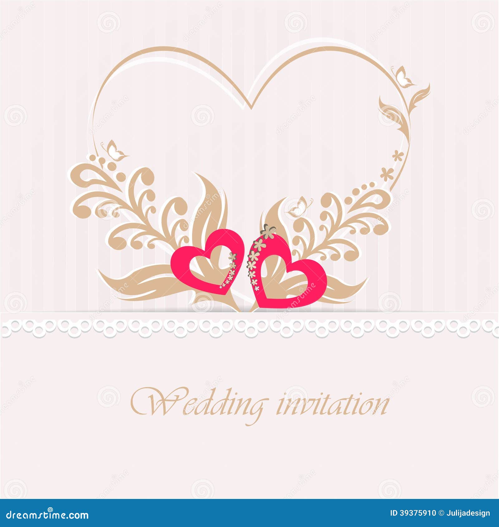 Wedding Invitation Card with Decorative Hearts. Stock Vector ...
