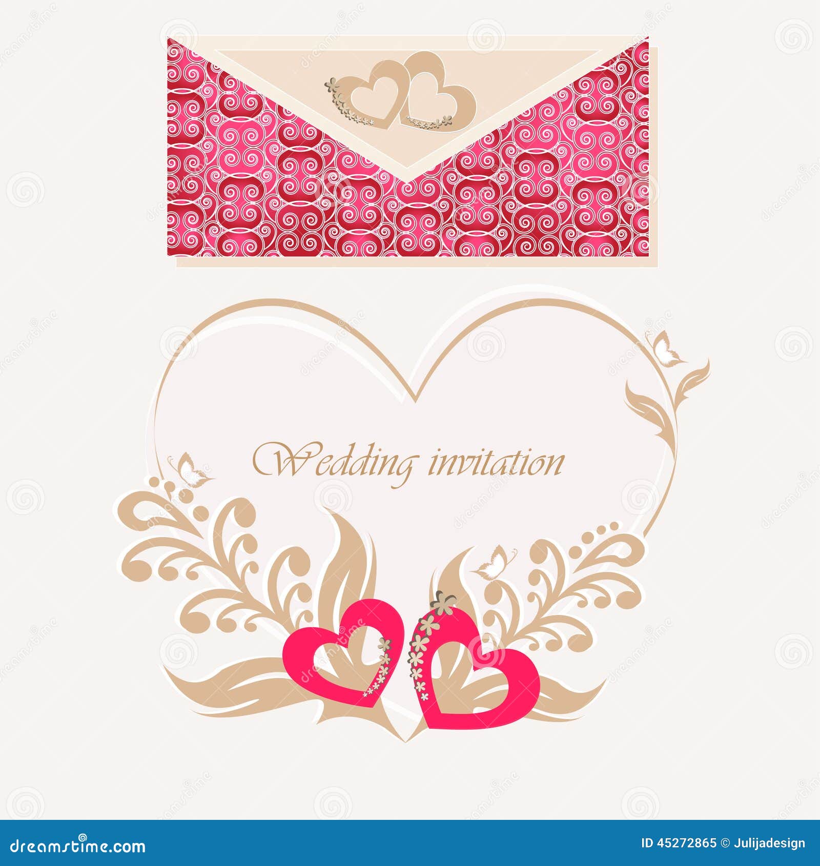 Wedding Invitation Card with Decorative Hearts Stock Vector ...