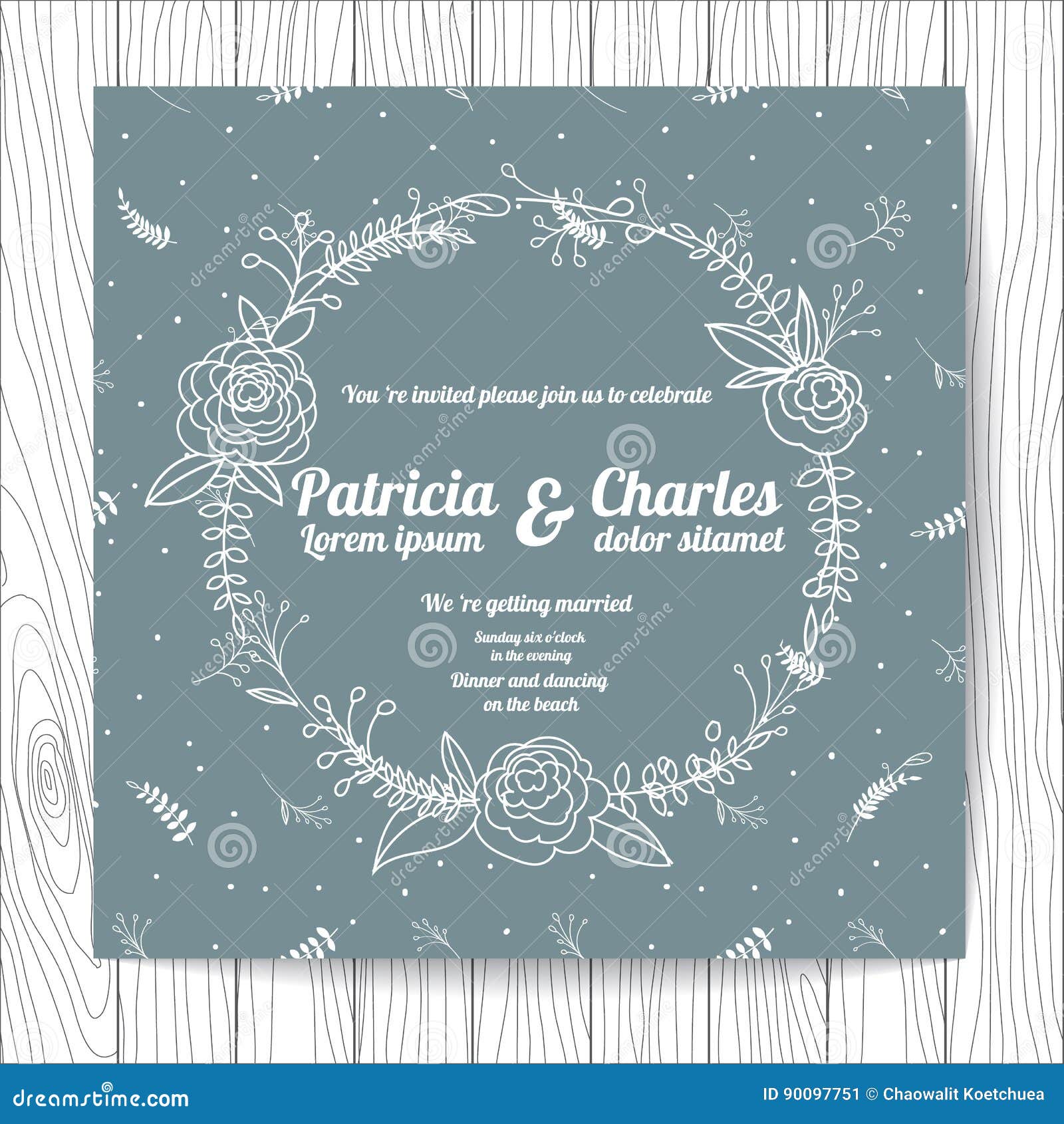 Wedding Invitation Card Doodle Style with Flower Templates Stock Vector ...