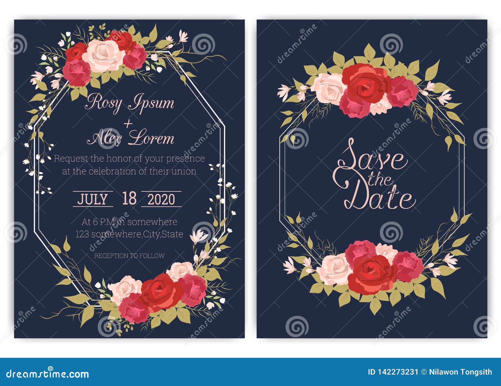 Wedding Invitation Card Floral Hand Drawn Frame Stock Vector ...