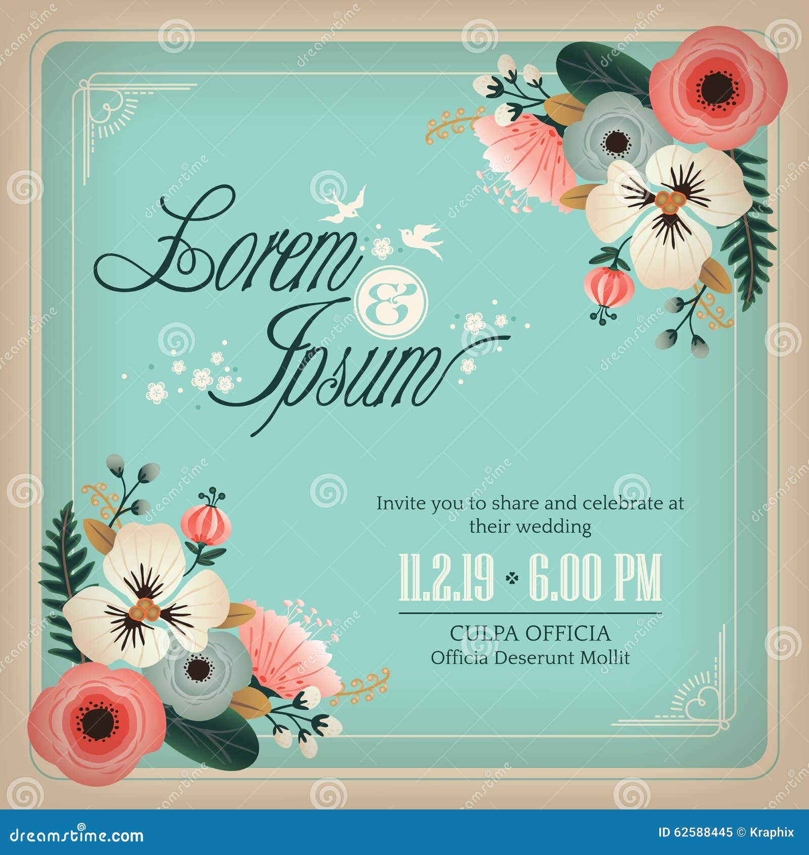 Wedding Invitation Card with Flowers Design Frame Stock Vector ...
