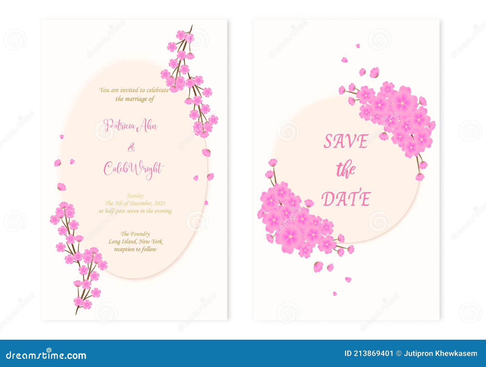 Wedding Invitation Card with Flowers Pink Color Elements are Isolated ...