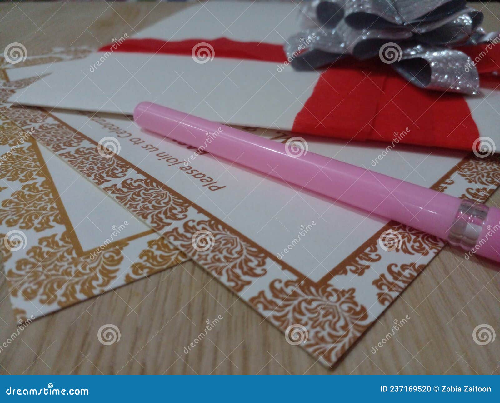 Wedding Invitation Card and Pink Color Pen Stock Photo - Image of ...