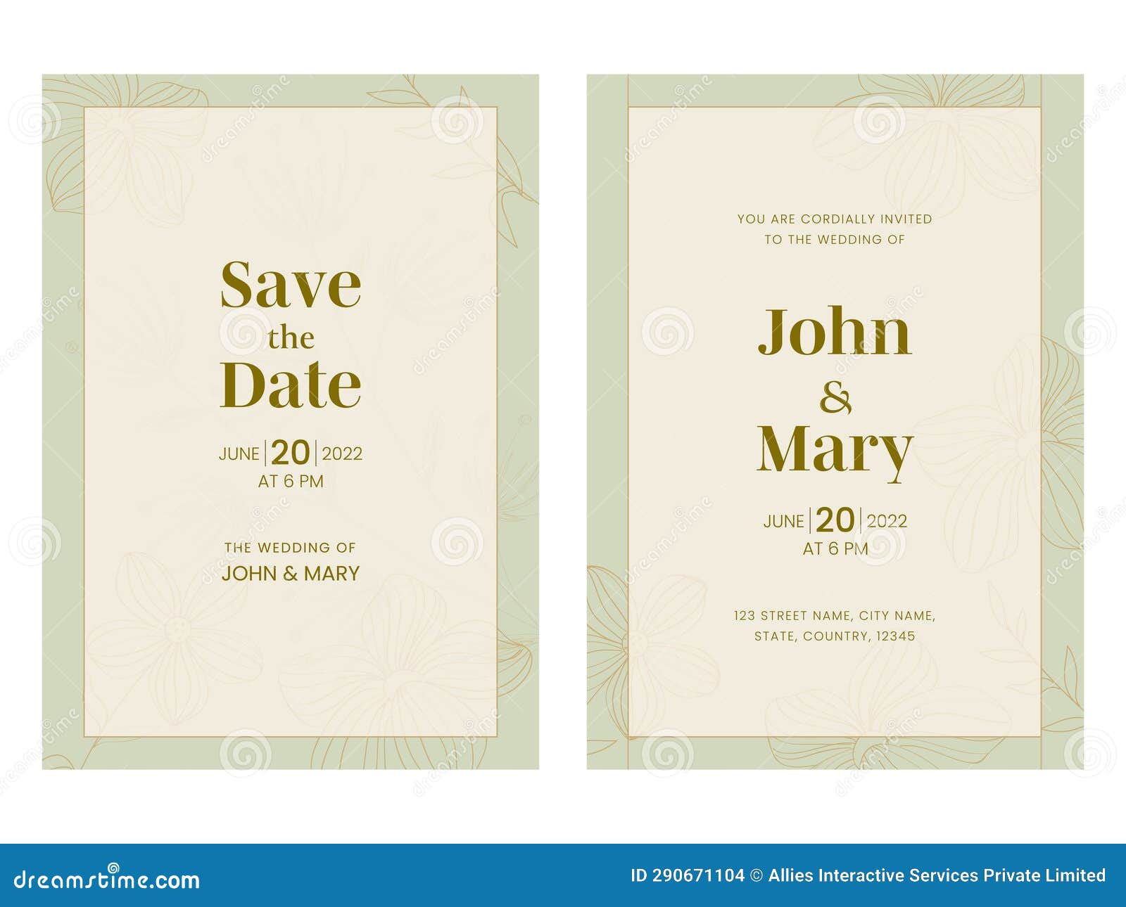 Wedding Invitation Card Template Layout in Front and Back Stock ...