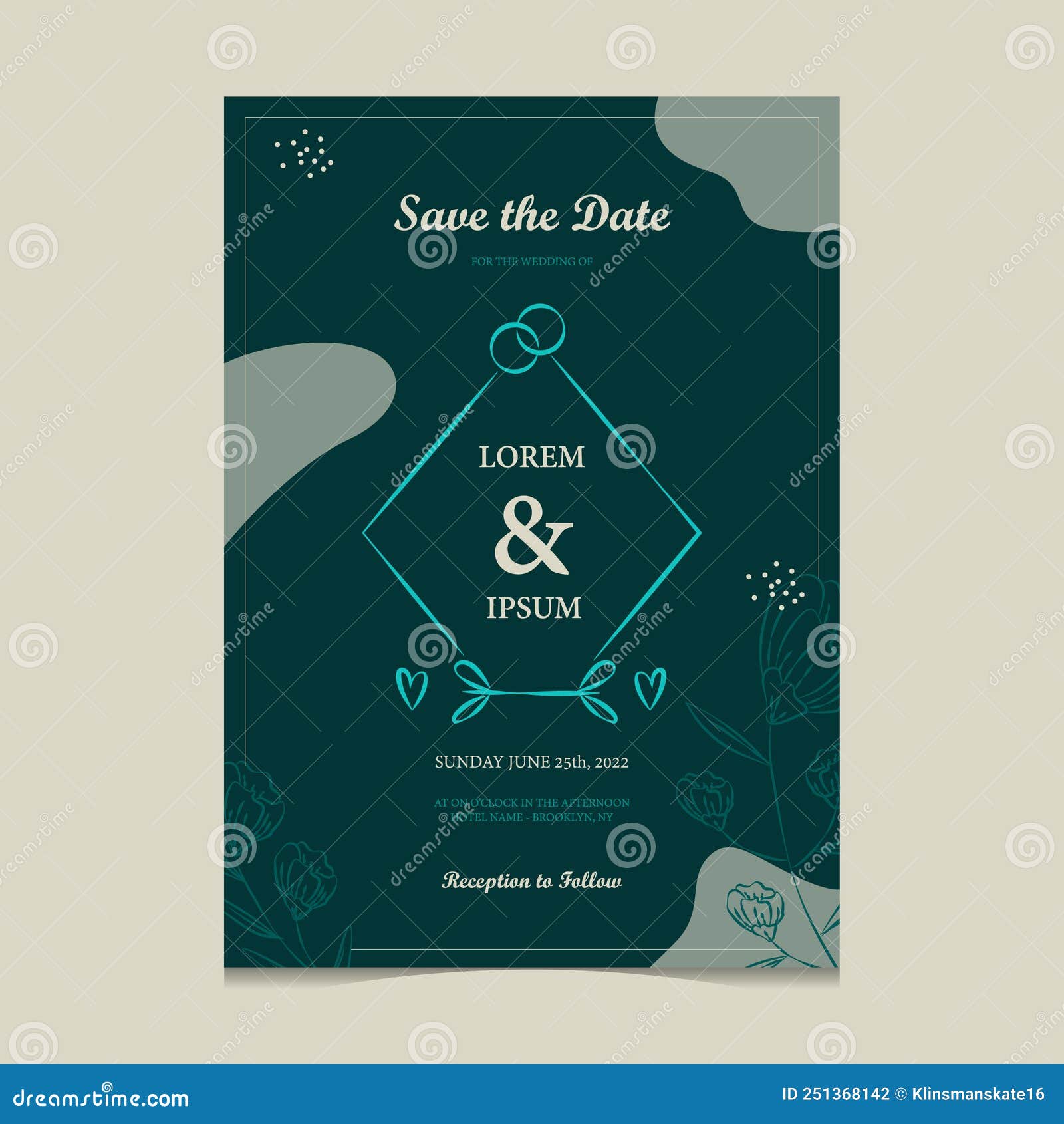 Wedding Invitation Card Template with Line Art Style Stock Vector ...