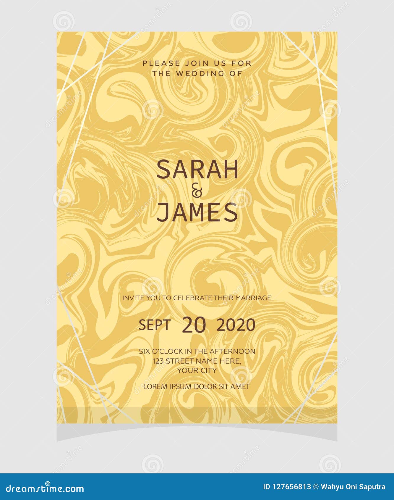 Wedding Invitation Card Template with Marble Texture Background ...