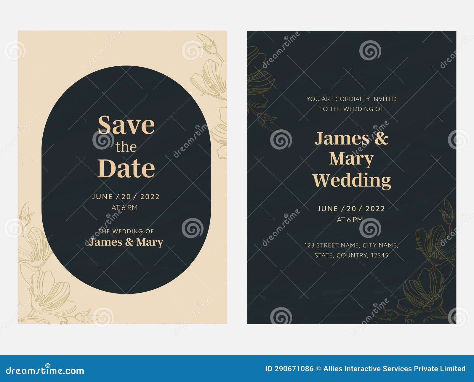 Wedding Invitation Cards Design in Front and Back Side, Ready To ...