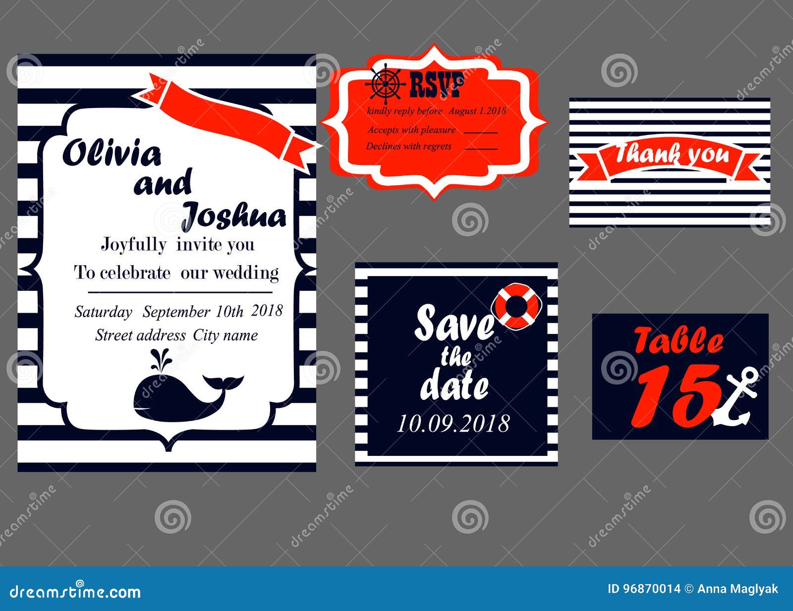 Wedding Invitation Cards Set, Nautical Style, Stock Vector ...