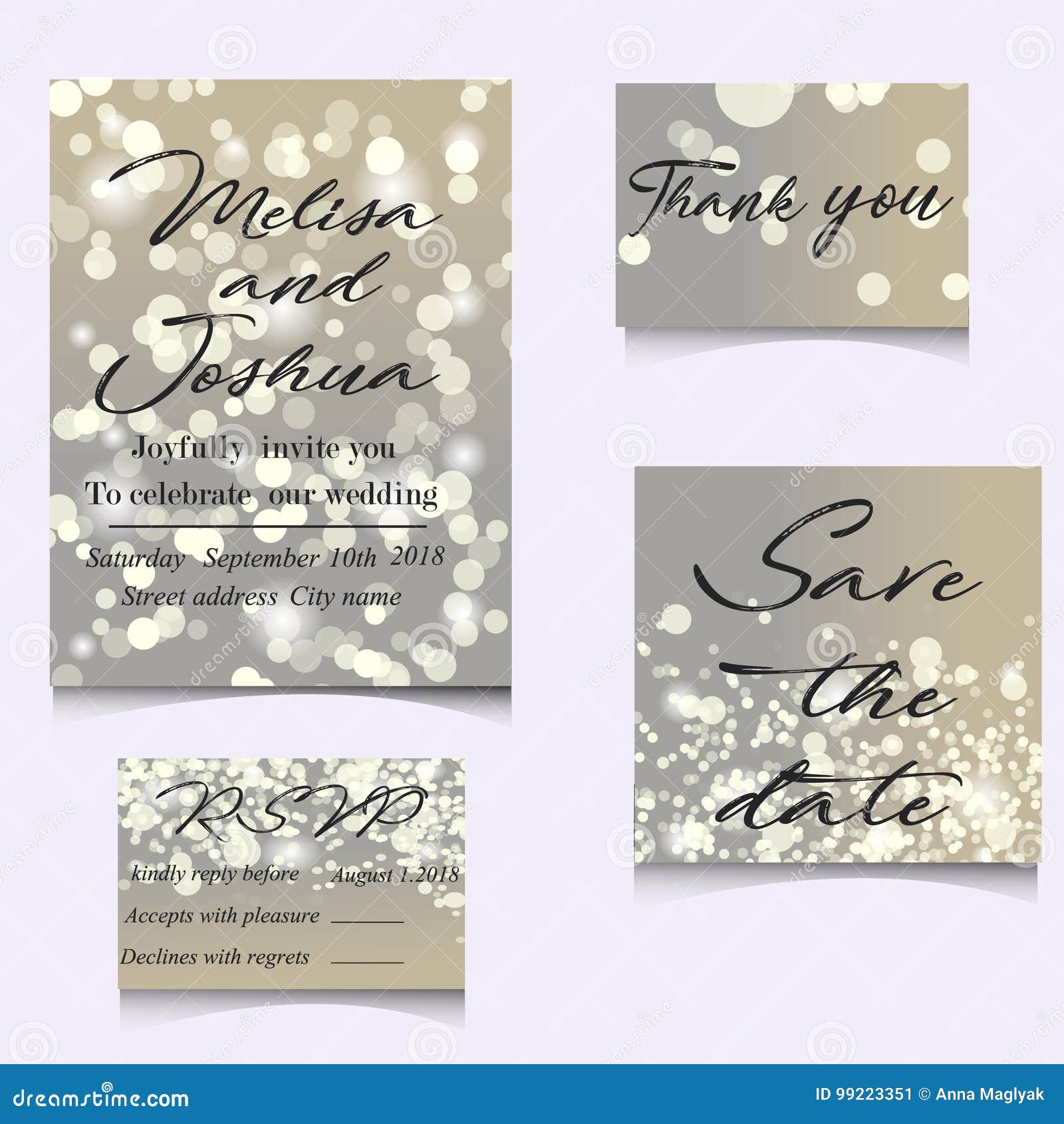 Wedding Invitation Cards Template Set with Soft Lights and Stock Vector ...