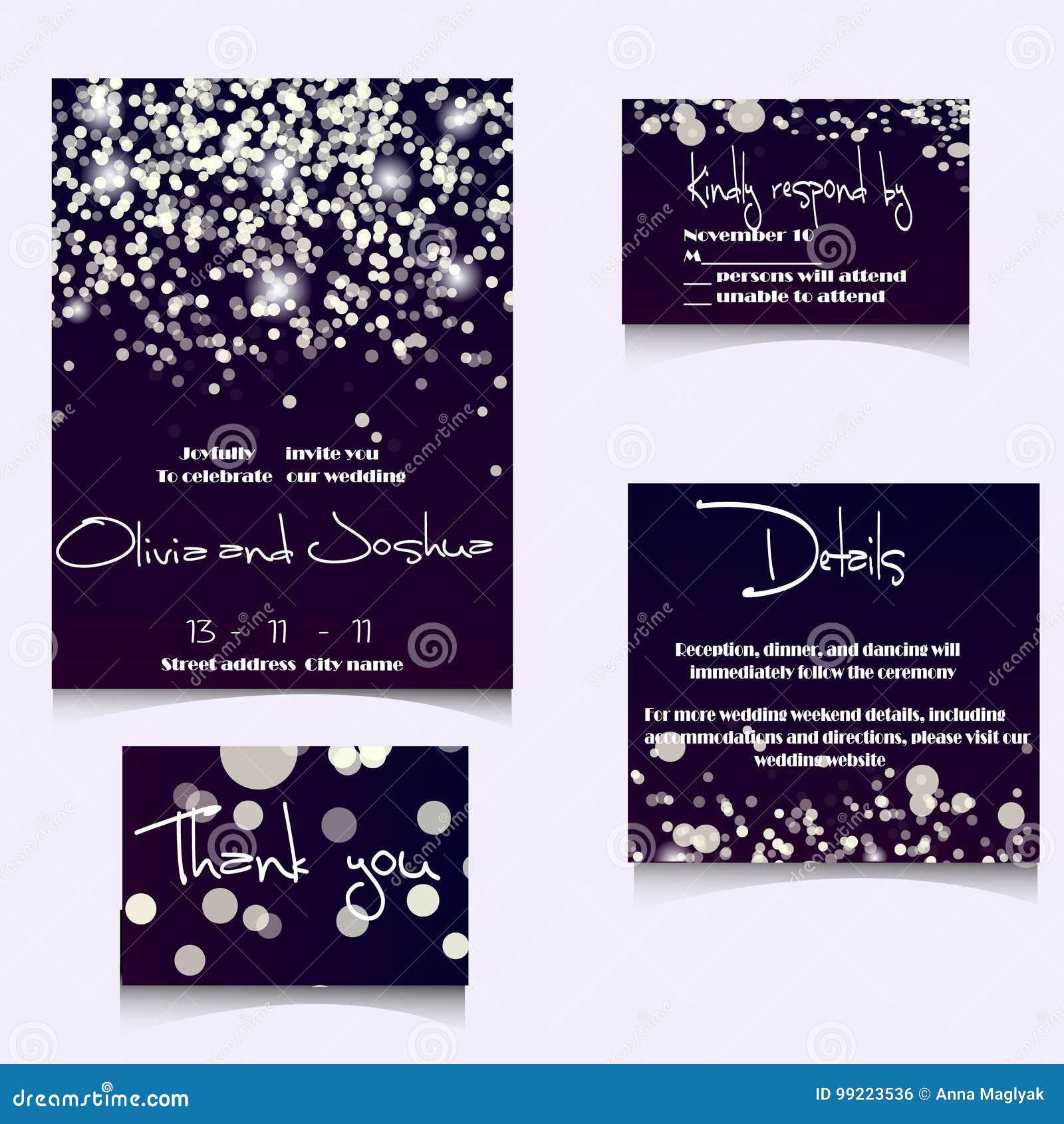 Wedding Invitation Cards Template Set with Soft Lights and Stock Vector ...