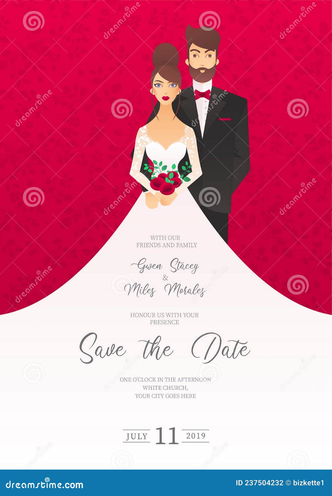Wedding Invitation with Characters Vector Illustration Stock Vector ...
