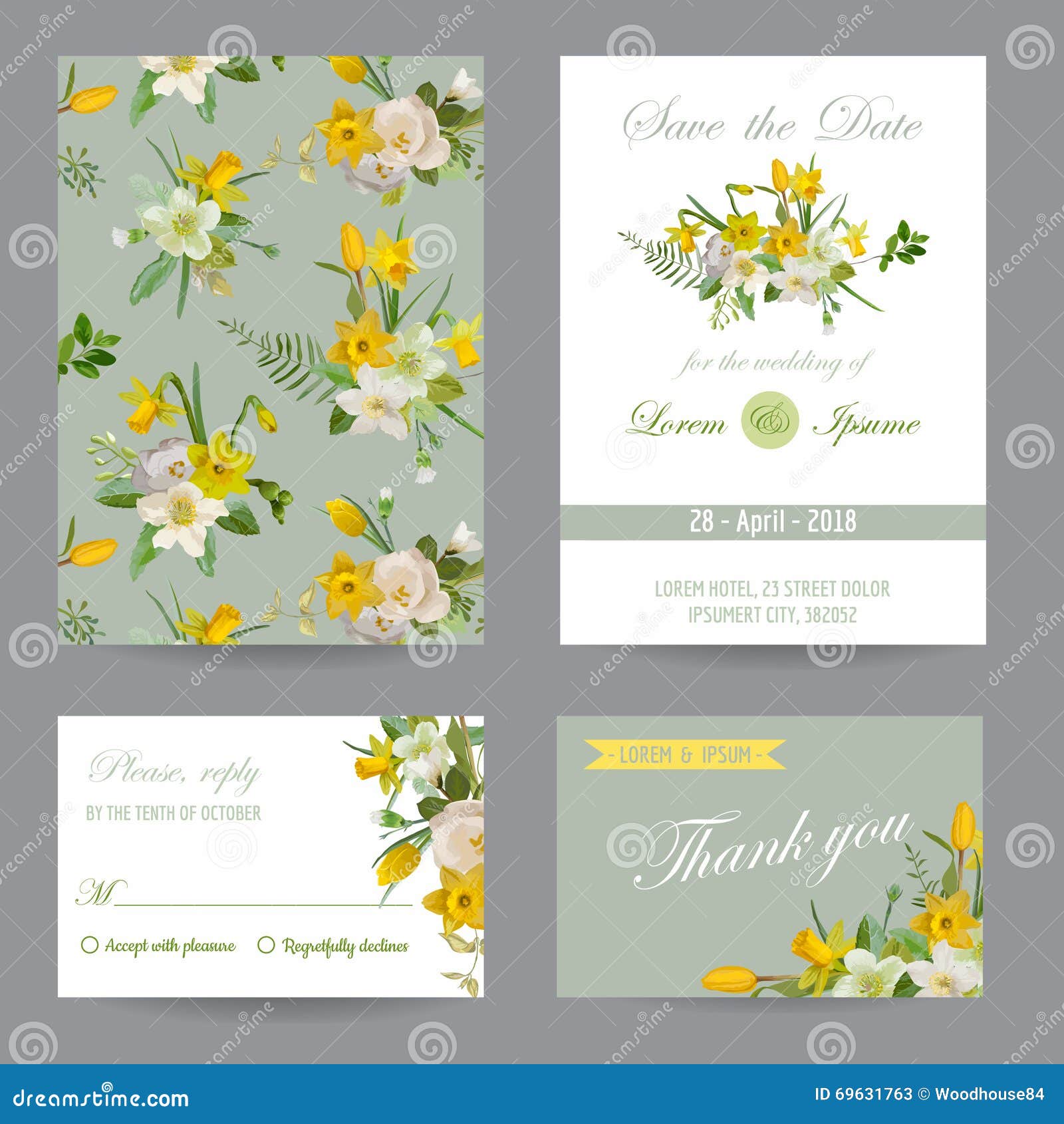 Invitation/Congratulation Card Set - For Wedding, Baby Shower Cartoon ...