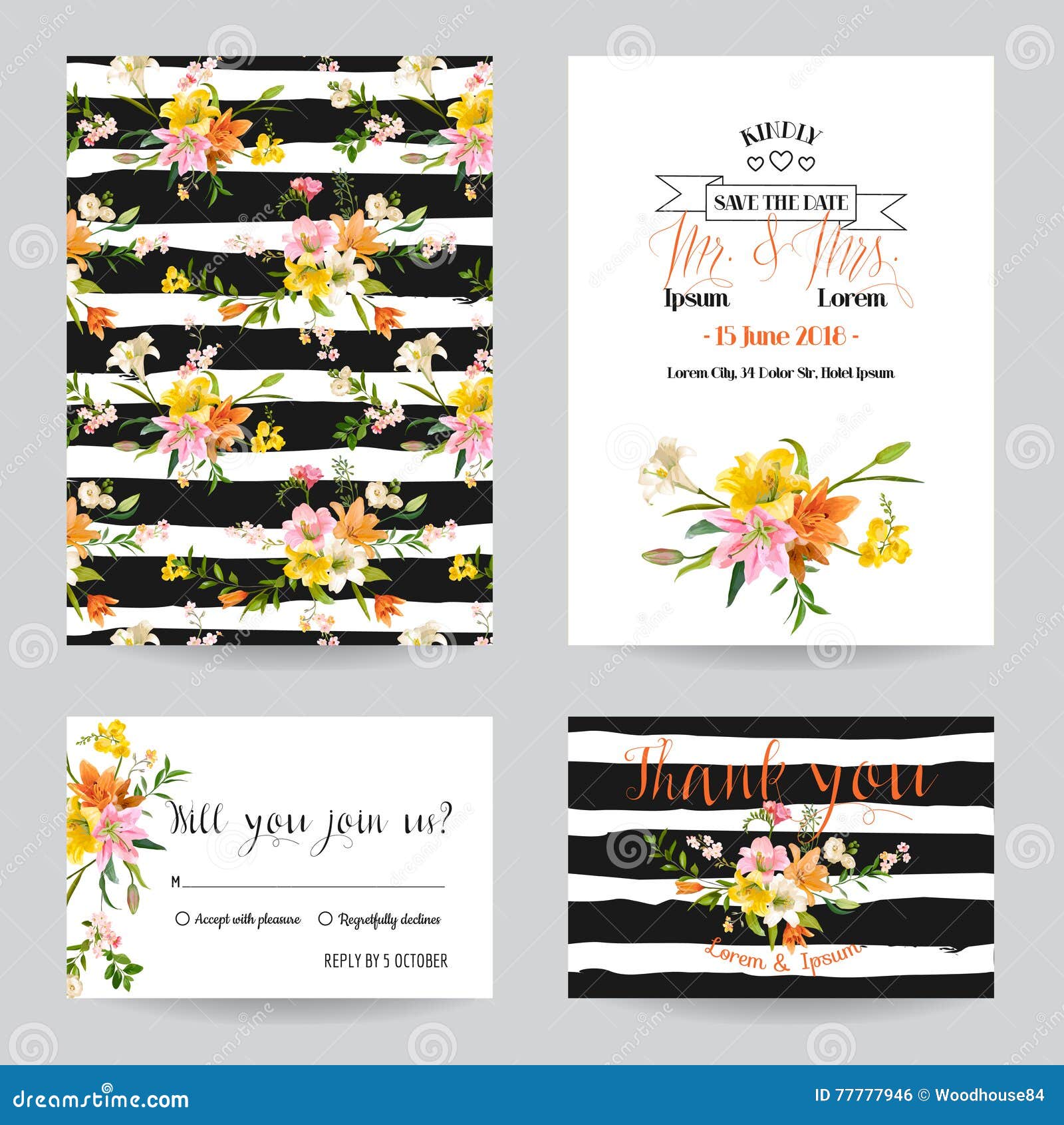 Wedding Invitation or Congratulation Card Set Stock Vector ...