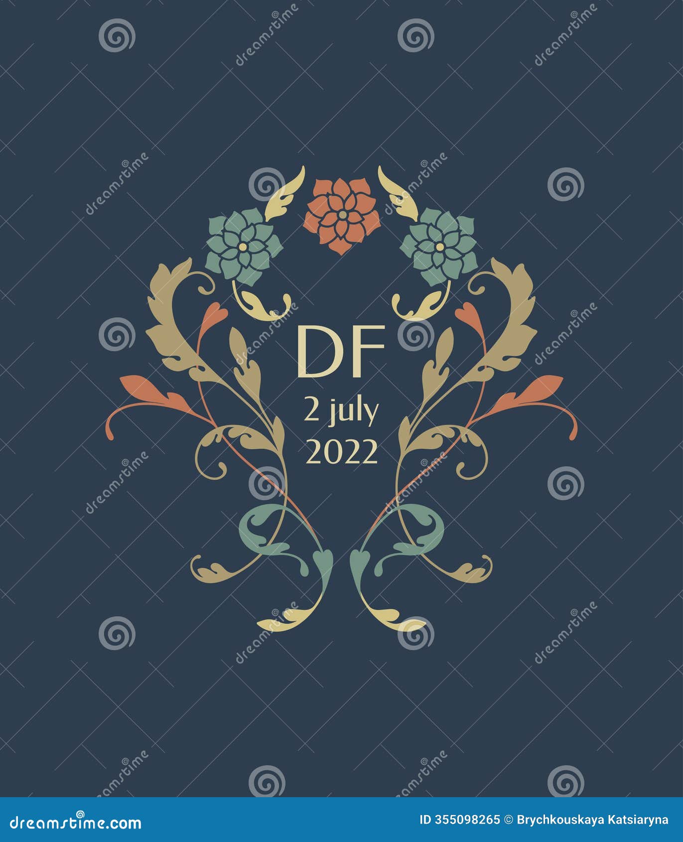 Floral Onogram Frame. Ornamental Color Pattern. Classic Decorative ...