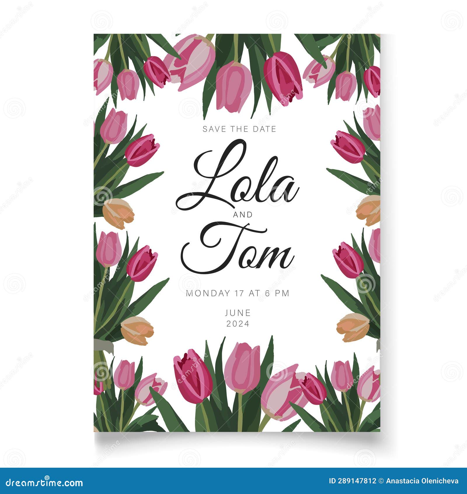 Wedding Invitation is Decorated with Watercolor Tulips Stock ...