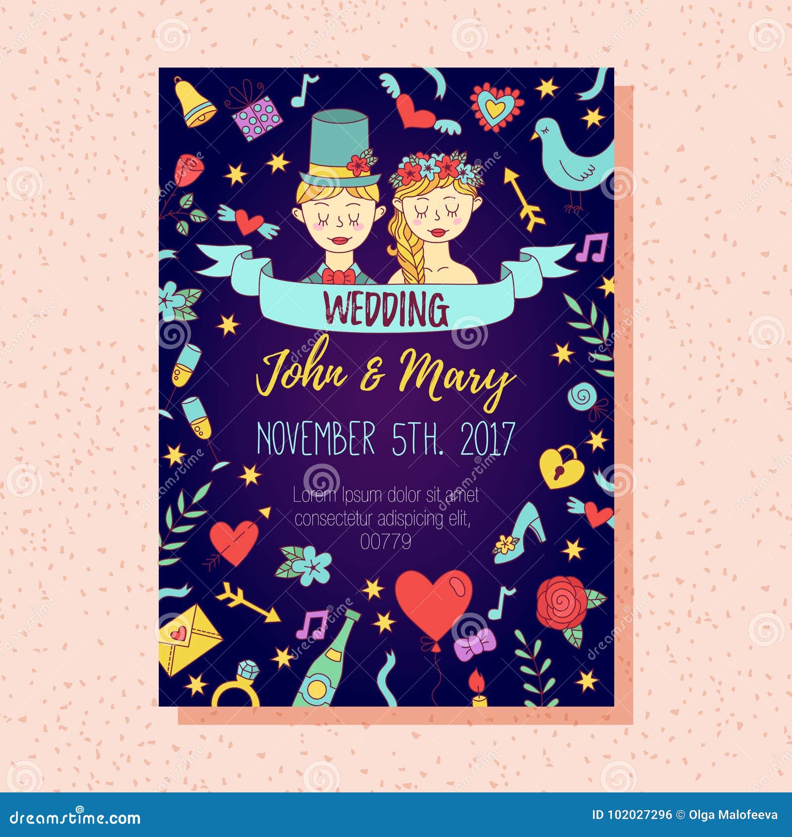 Wedding Invitation with Doodles Stock Vector - Illustration of holiday ...