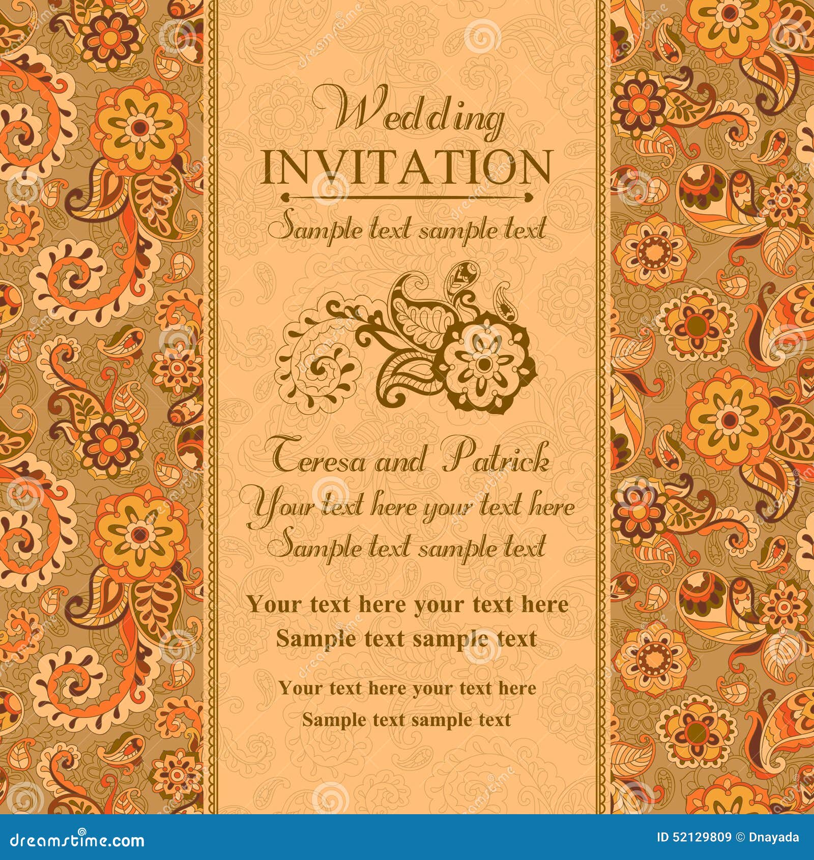 Wedding Invitation in East Turkish Style, Orange Stock Vector ...