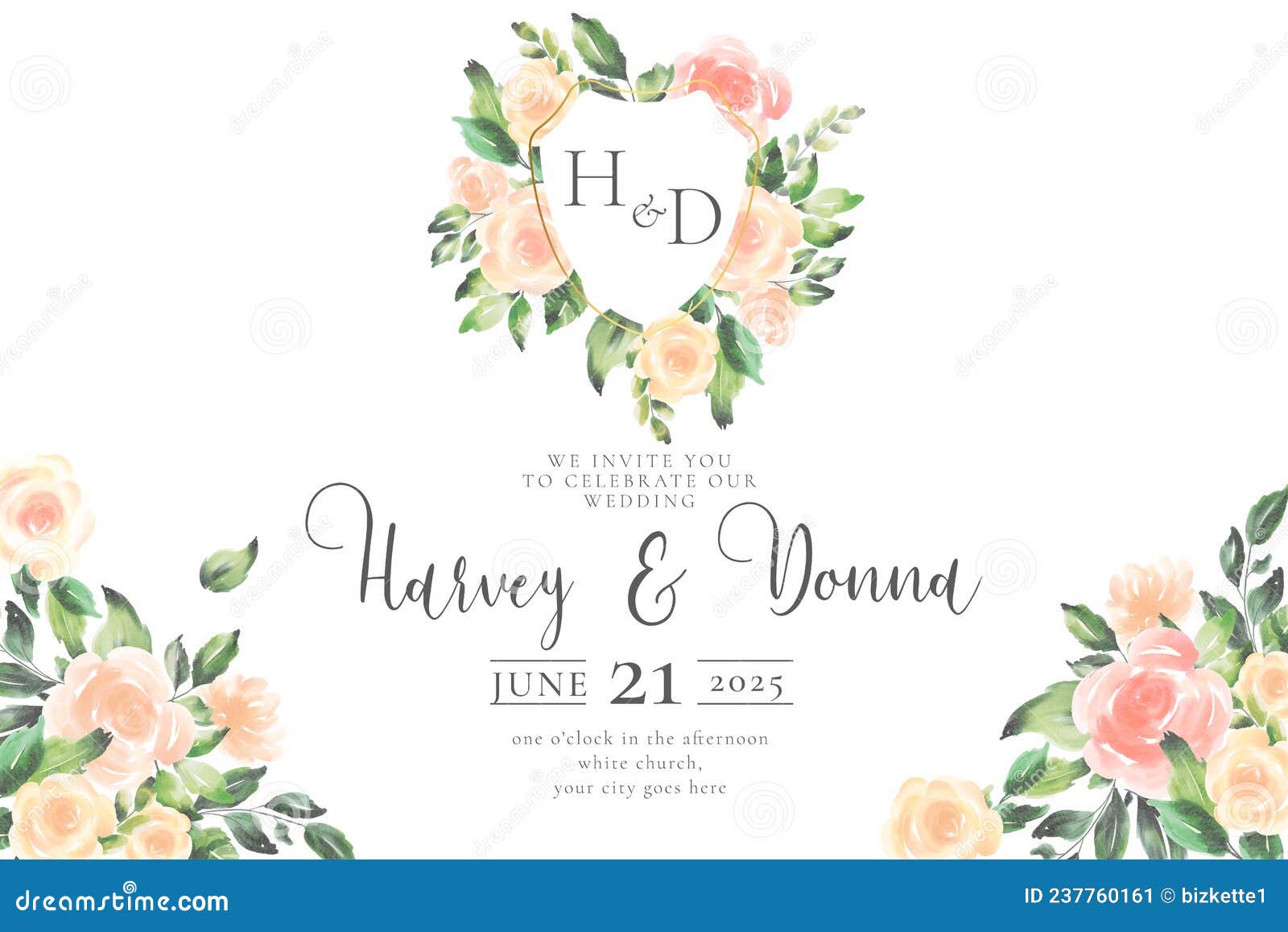 Wedding Invitation with Emblem Monogram Vector Illustration Stock ...