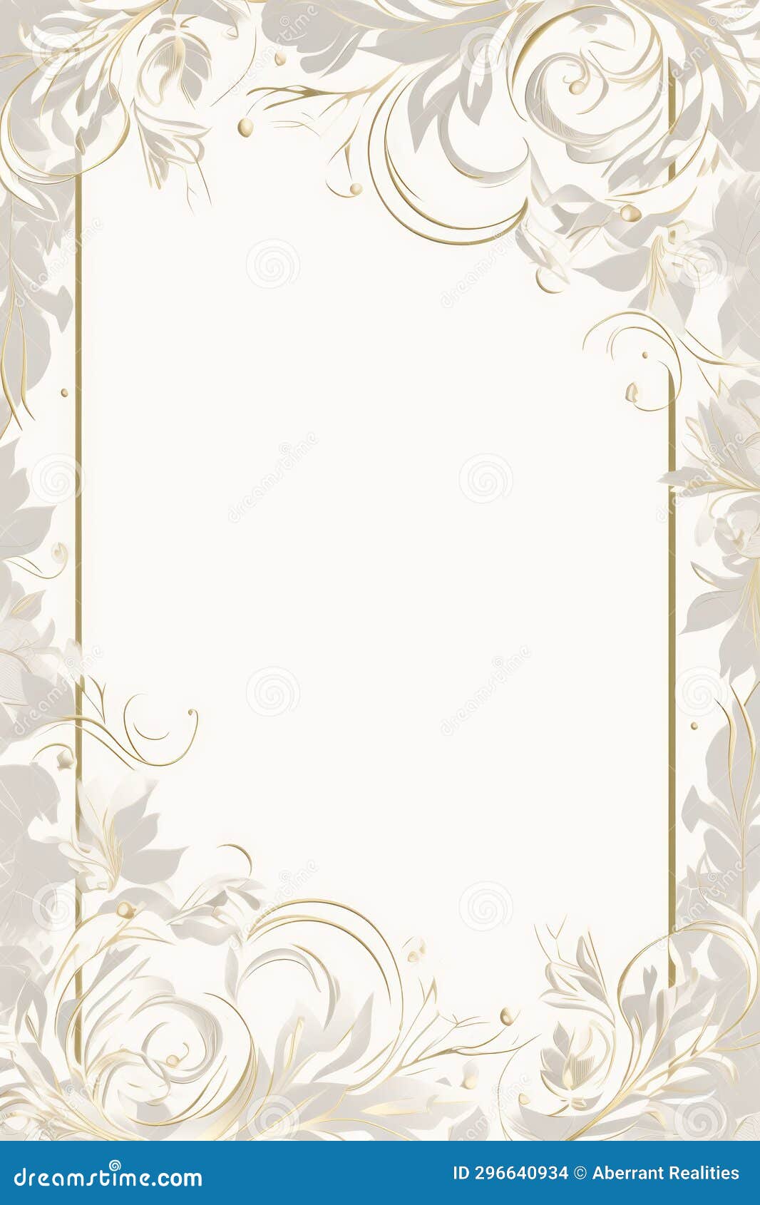 Wedding Invitation with Floral Border and Gold Frame on a White ...