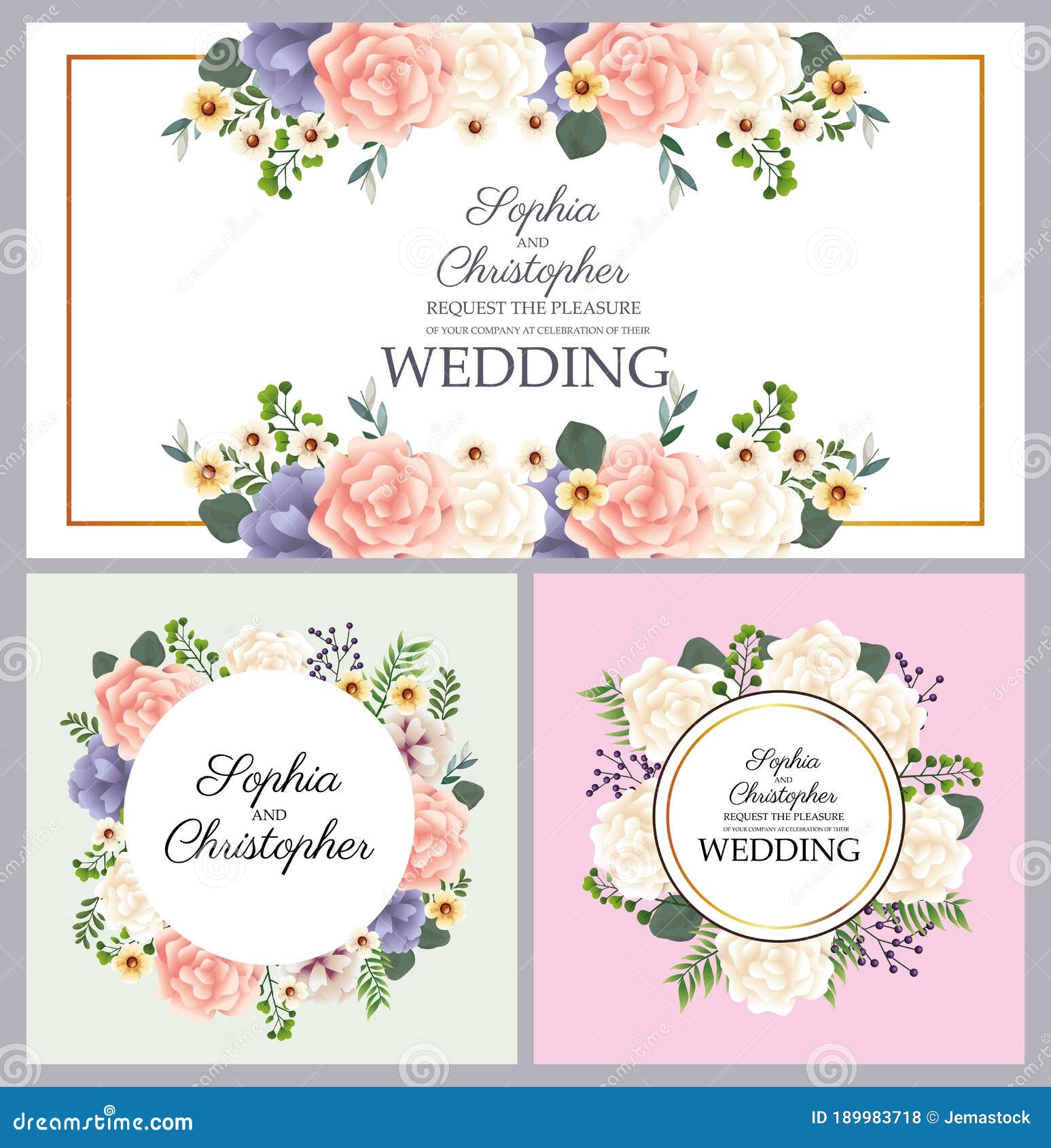 Wedding Invitation with Floral Circulars Frames Stock Vector ...
