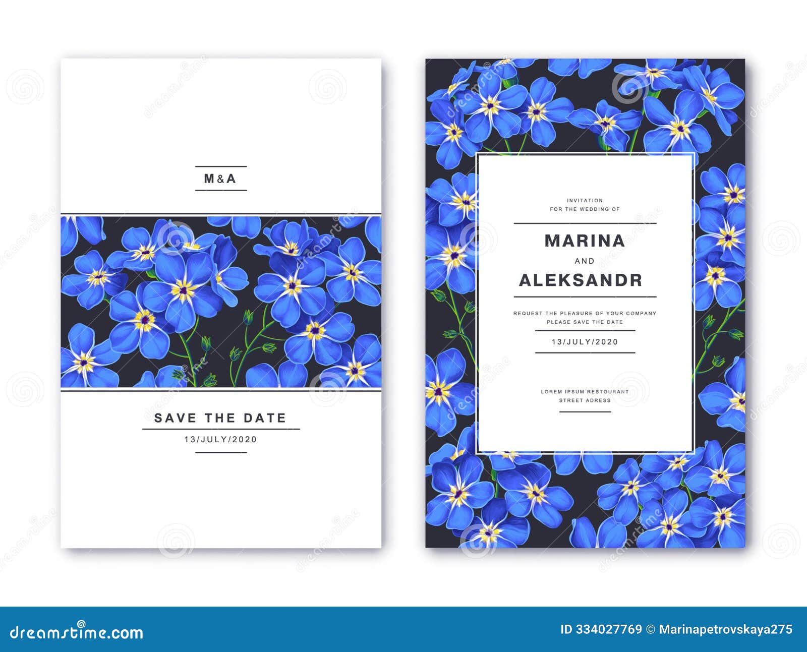 Two Templates with Botanical Design of Fragile Blue Forget-me-nots ...