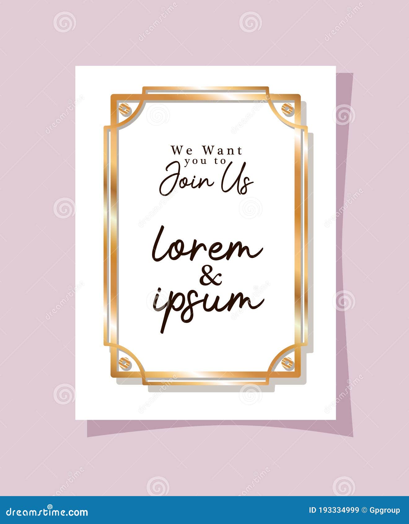 Wedding Invitation with Gold Frame Vector Design Stock Vector ...