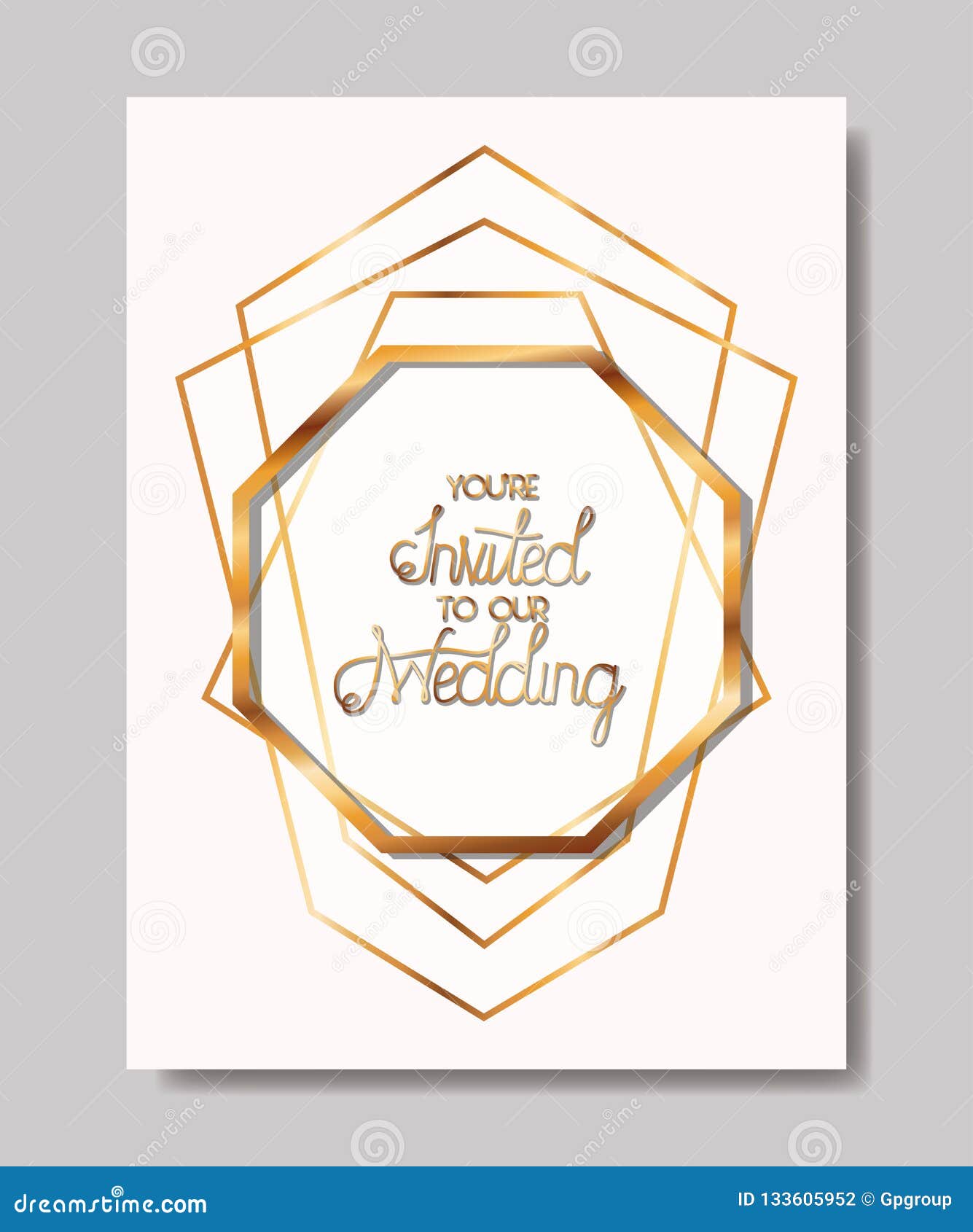 Wedding Invitation with Golden Frame Stock Vector - Illustration of ...