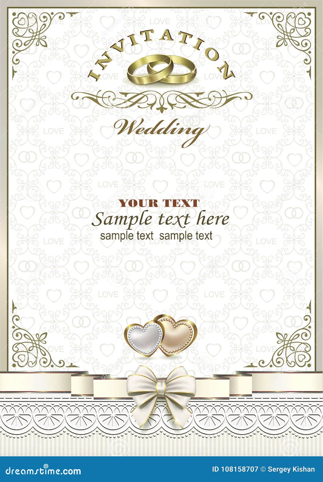 Wedding Invitation with a Hearts and Rings Stock Vector - Illustration ...