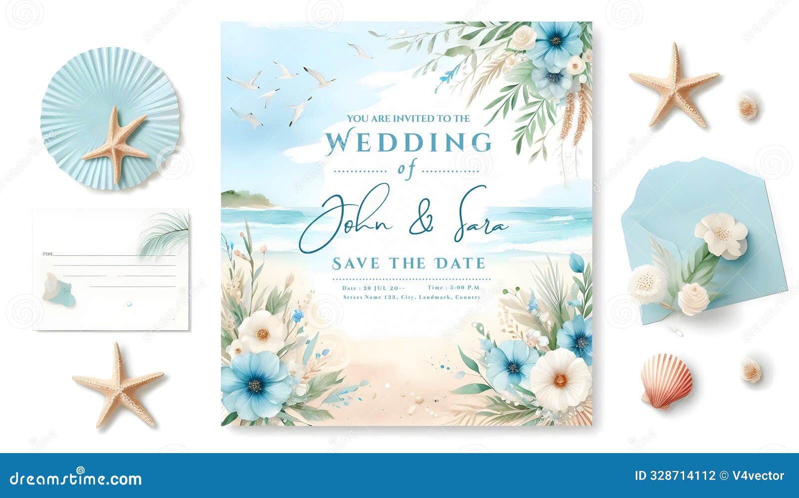 Beach Wedding Invitation. Wedding Cards, Invitation. Save the Date Sea ...