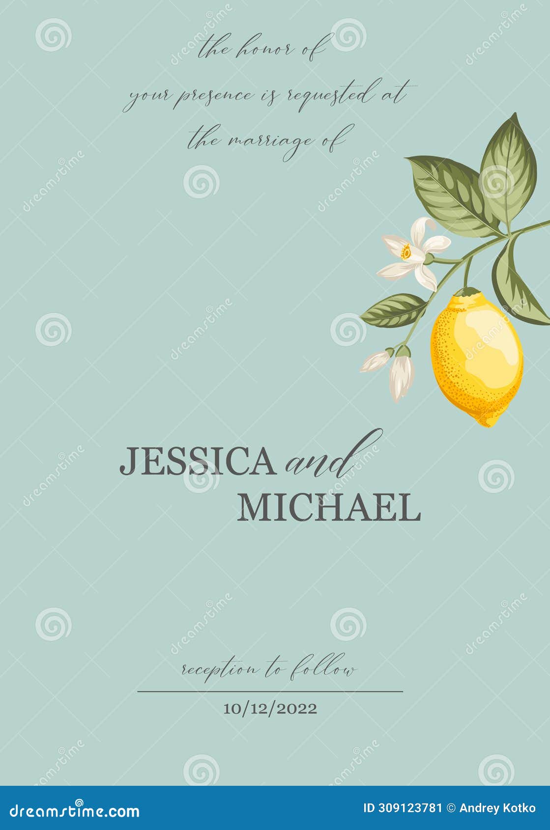 Wedding Invitation. Lemon Illustration. Hand-drawn Frame. Stock Vector ...