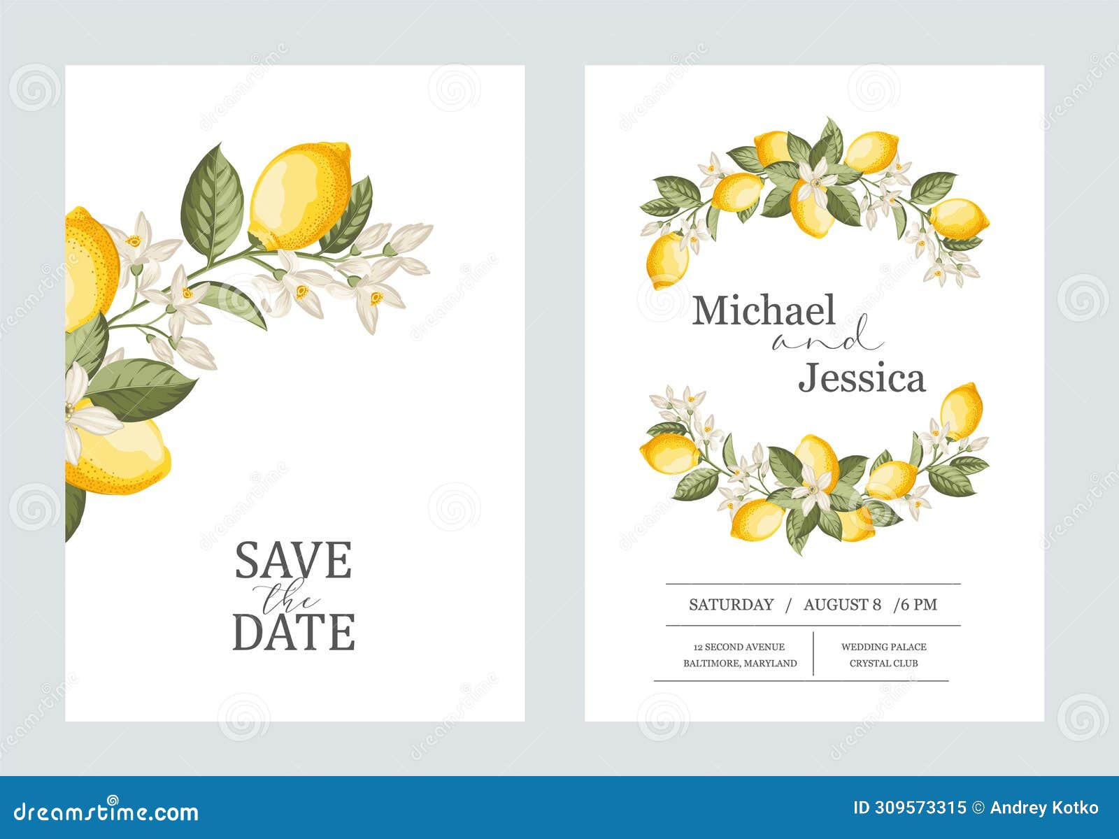 Wedding Invitation. Lemon Illustration. Hand-drawn Frame. Stock Vector ...