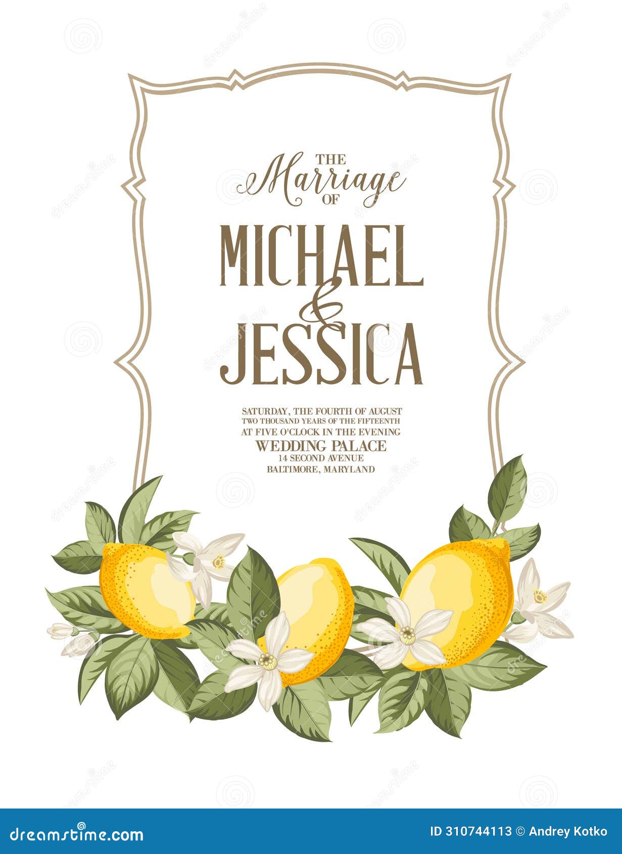 Wedding Invitation. Lemon Illustration. Hand-drawn Frame. Stock Vector ...
