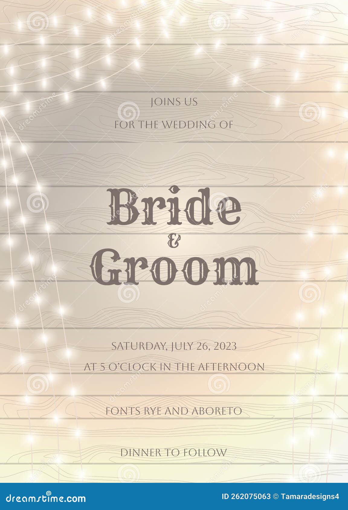 Wedding Invitation Light Wood Texture and String Lights Curtain Rustic ...