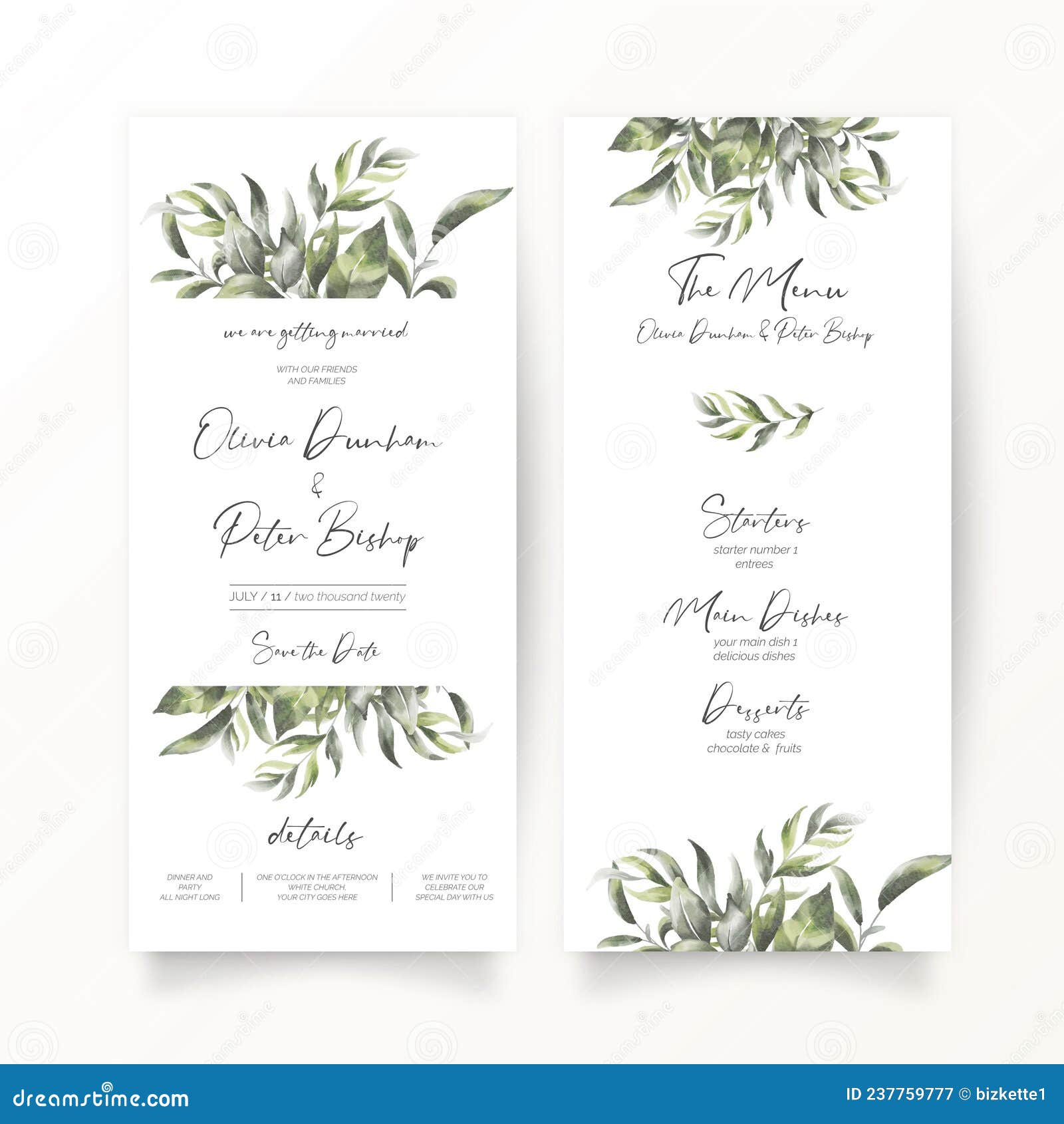 Wedding Invitation Menu Template Format Vector Illustration Stock ...