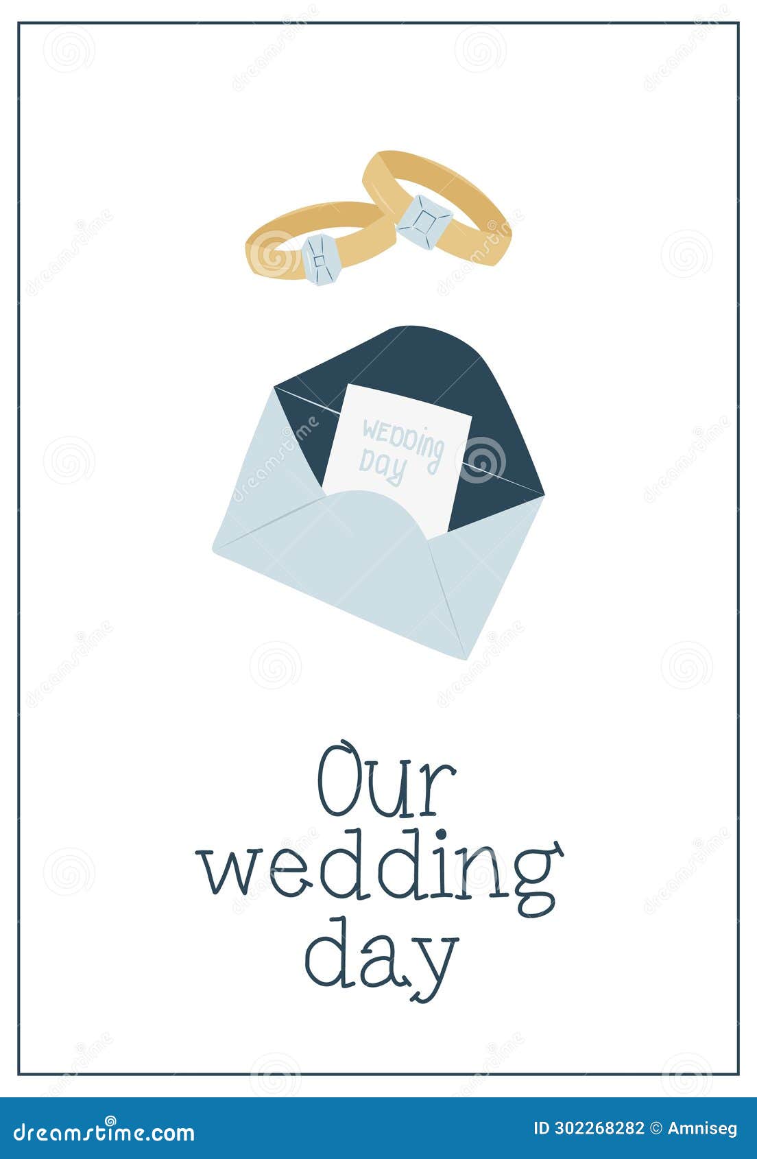 Wedding Invitation with Invitation, Wedding Rings on White Background ...