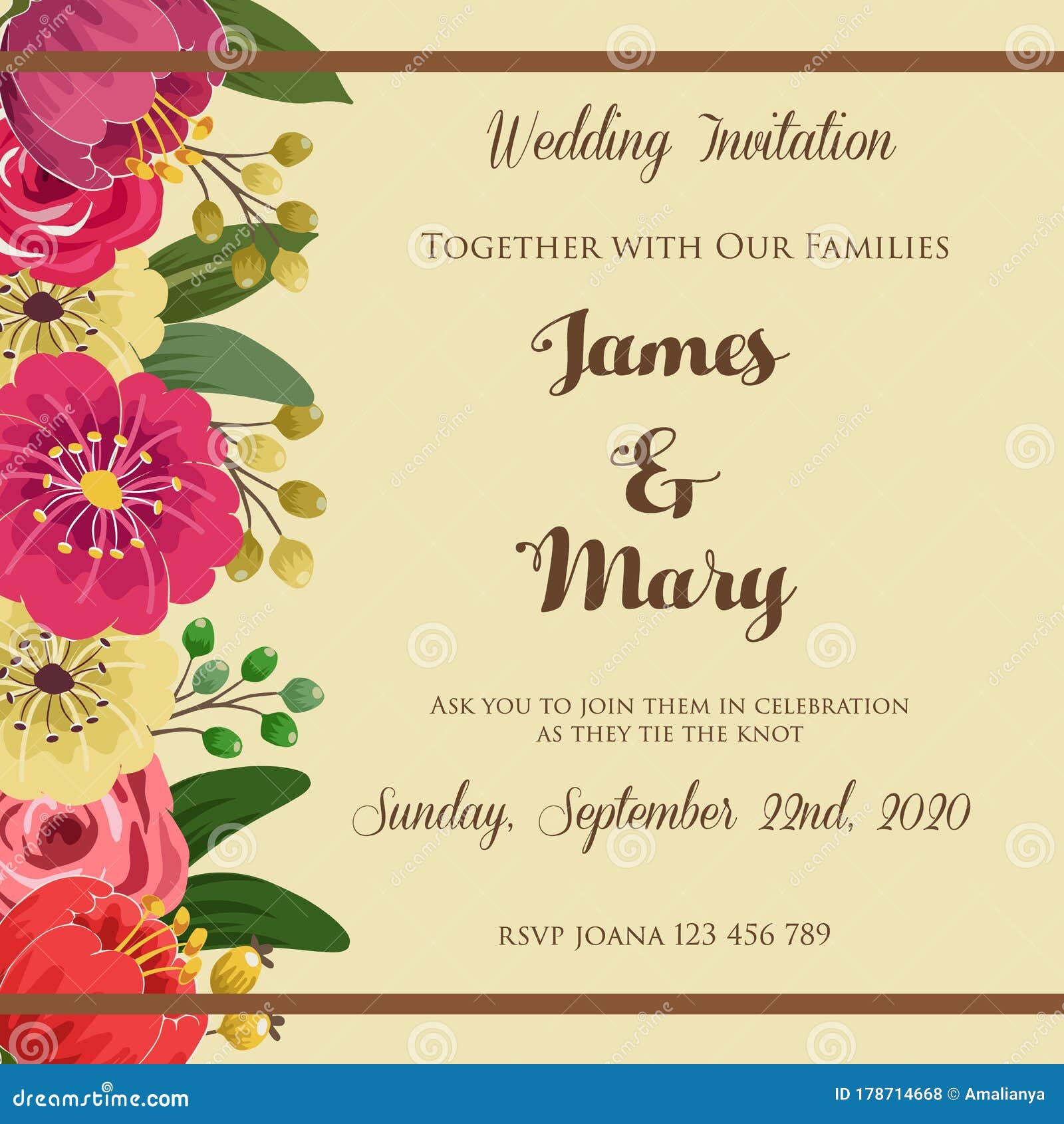 Wedding Invitation with Spring Flower Stock Vector - Illustration of ...