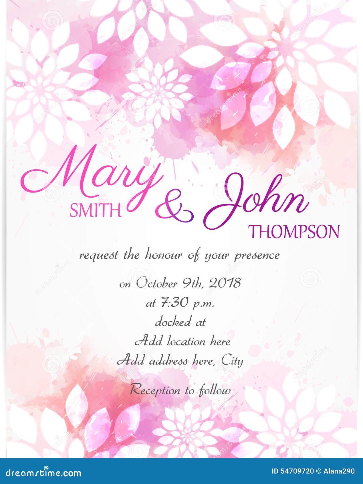 Wedding Invitation Template with Abstract Florals Stock Vector ...