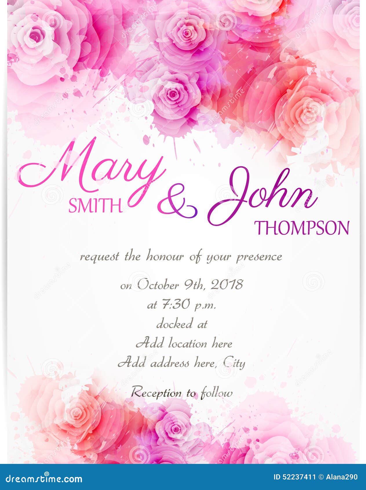 Wedding Invitation Template with Abstract Roses Stock Vector ...