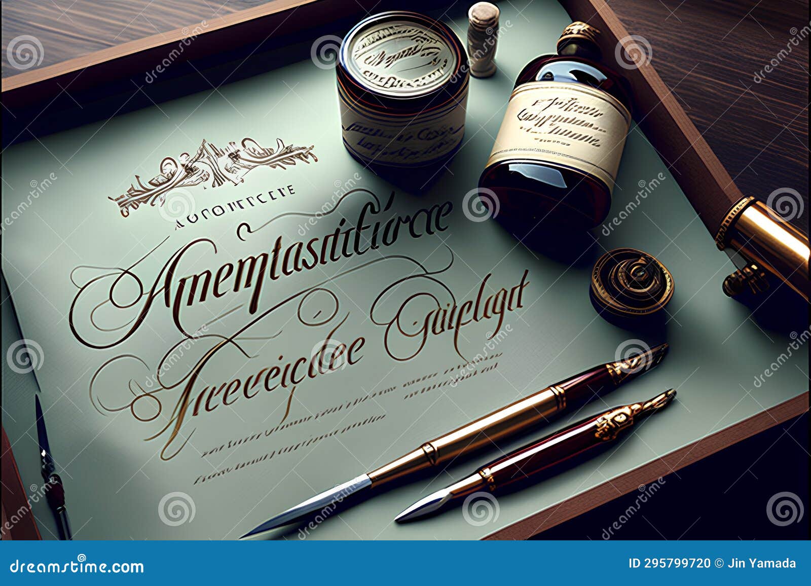 Wedding Invitation Template with Calligraphy Pen and Ink Bottle. Stock ...