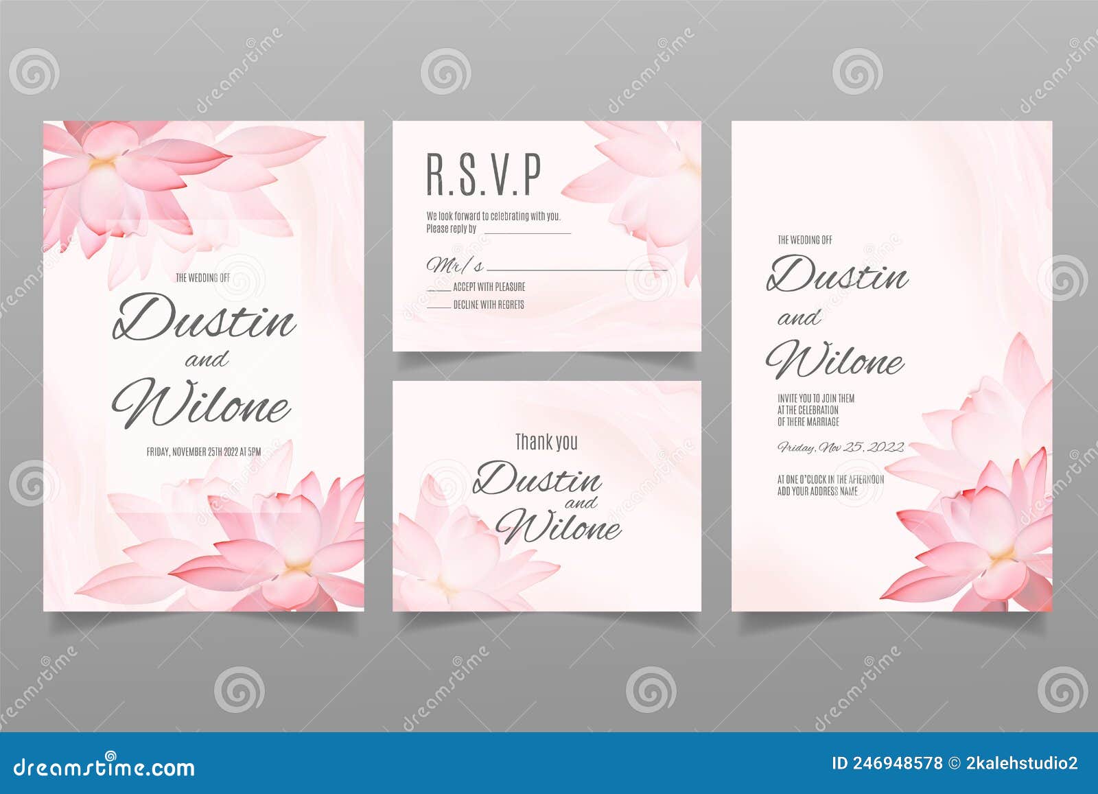 Wedding Invitation Template with Lotus Flowers Stock Vector ...