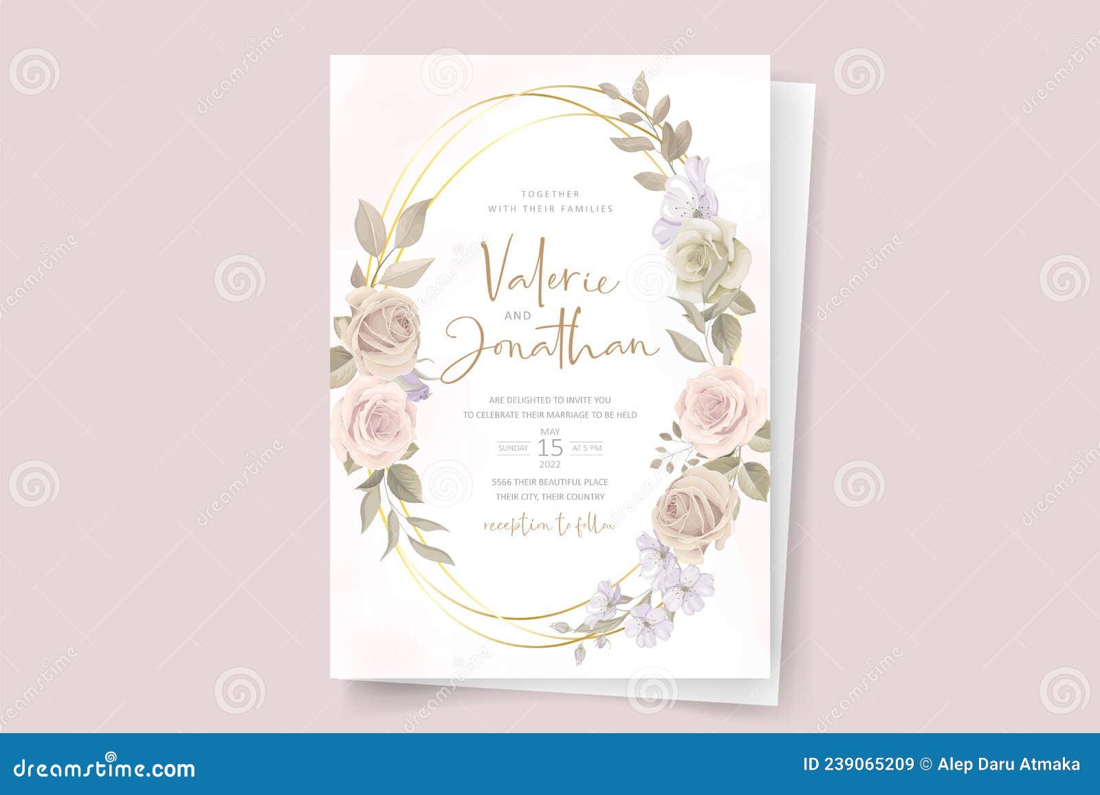 Wedding Invitation Template with Rose Flower Design Stock Vector ...