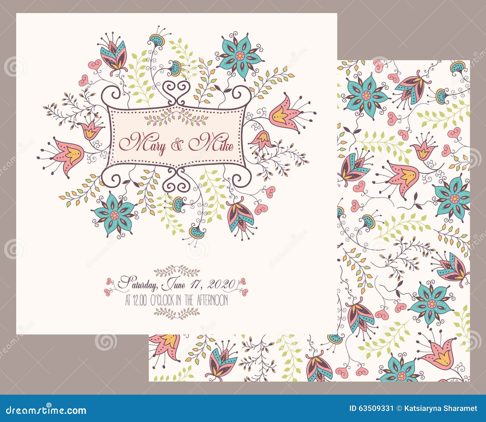 Wedding Invitation Vintage Card with Floral and Antique Decorative ...