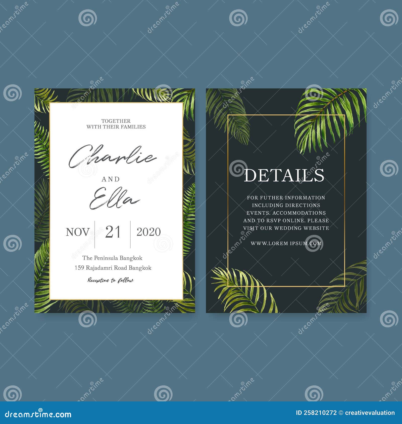 Wedding Invitation Watercolor Design with Simple Tropical Theme ...